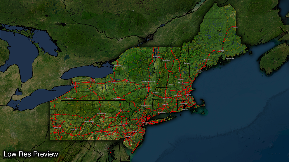 16k Digital Northeast Map – Trilogy Maps