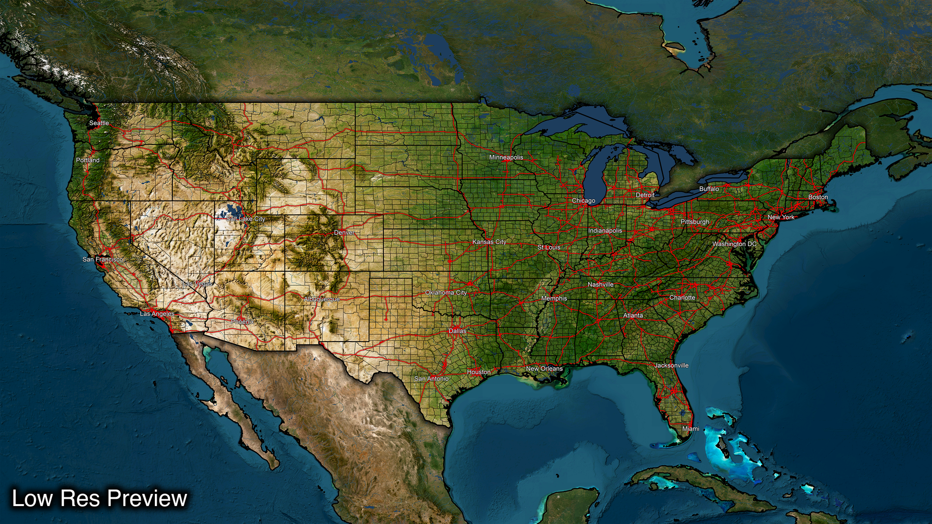 Satellite Map Of The United States Of America
